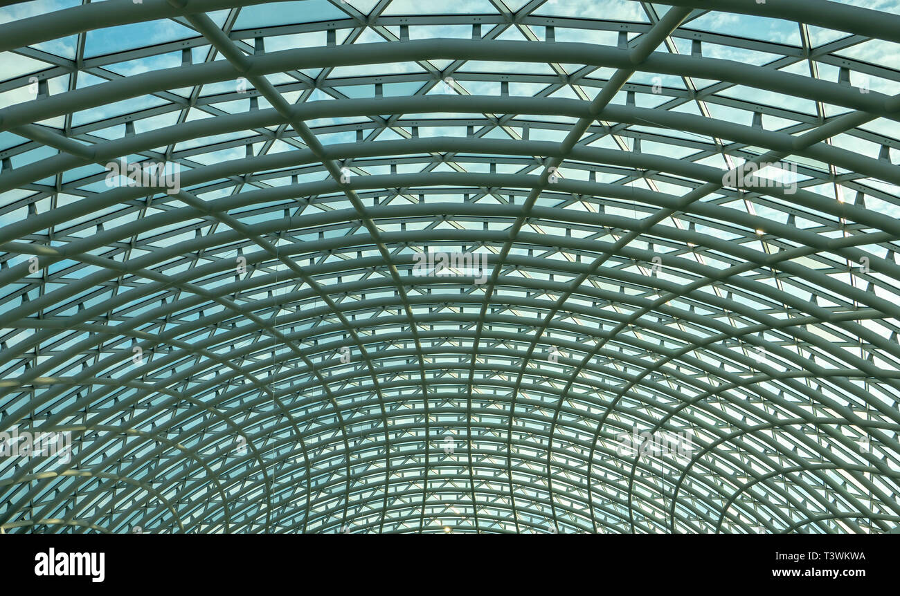 architecture, hemisphere, metal construction of the glass roof of the ...