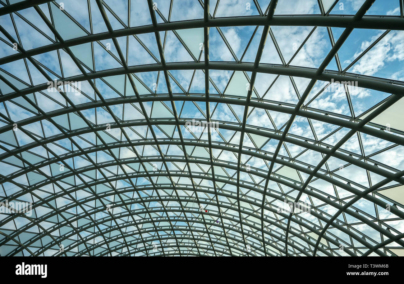 architecture, hemisphere, metal construction of the glass roof of the ...