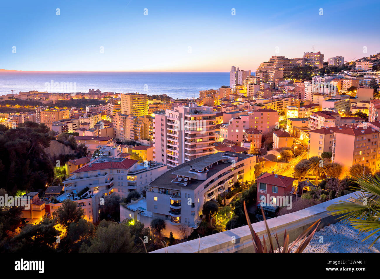 Monaco and Monte Carlo cityscape sunset view, Principality of Monaco ...