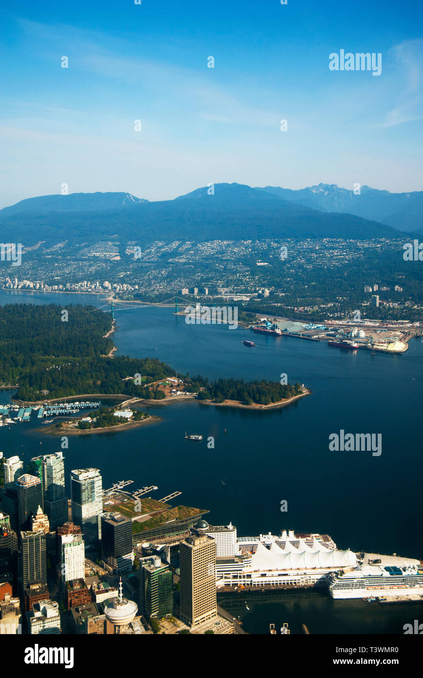 Aerial view of river and Vancouver cityscape, British Columbia, Canada ...