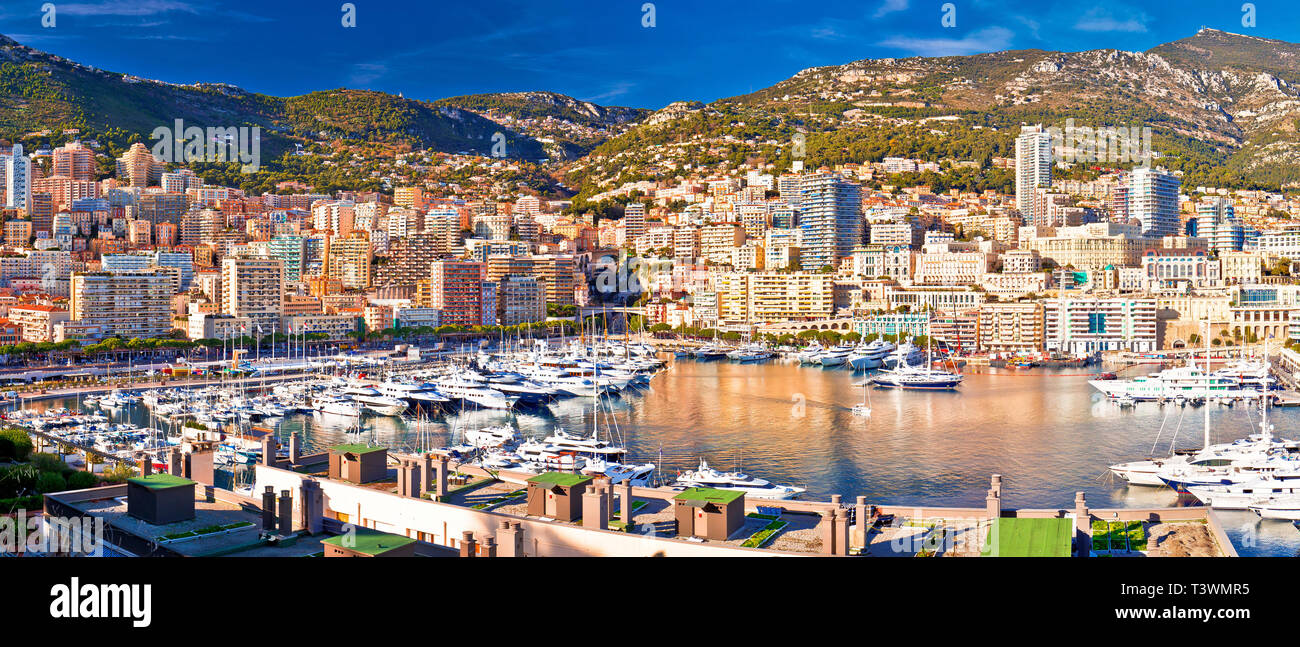 Monaco and Monte Carlo cityscape and harbor colorful panoramic view ...