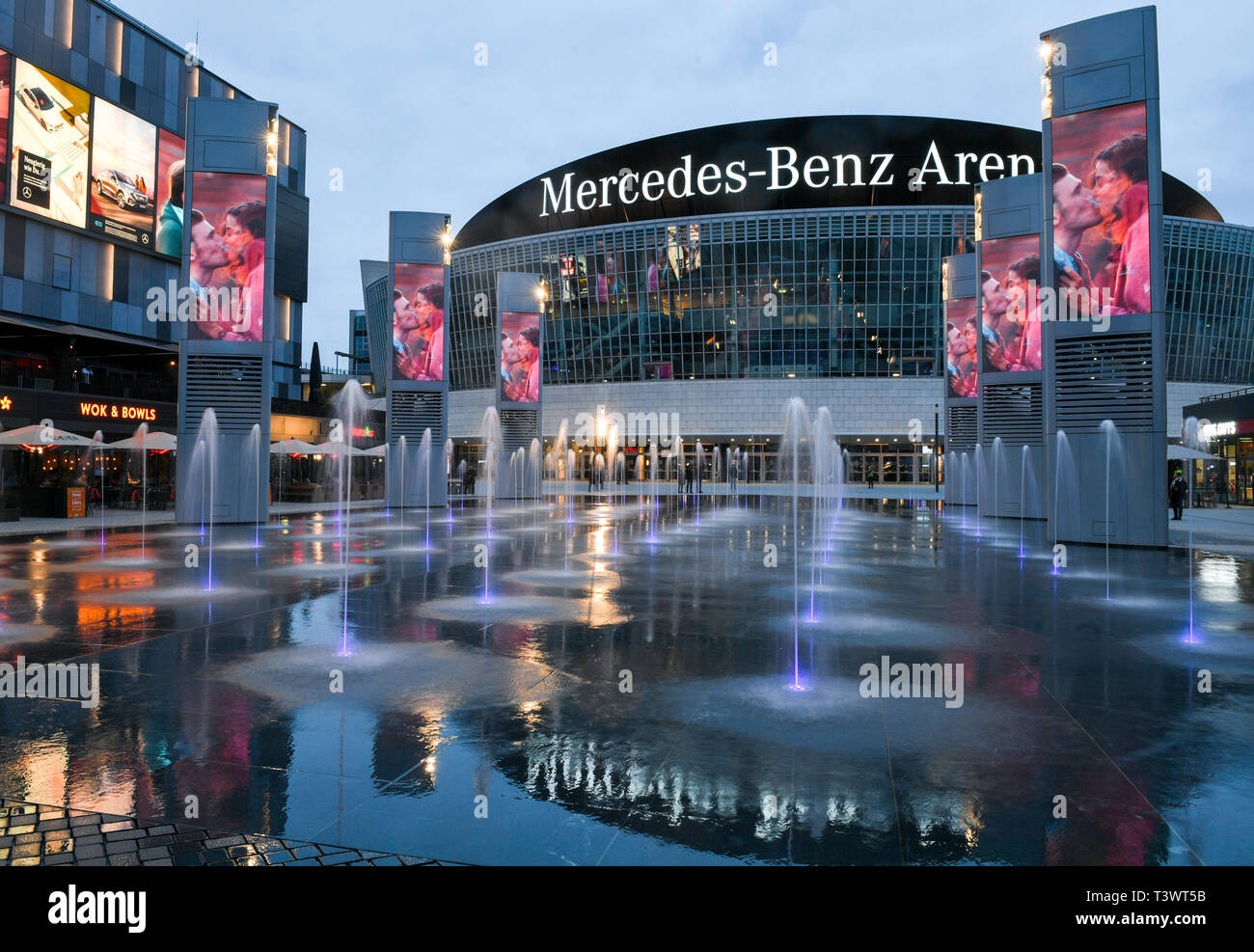 Berlin, Germany. 11th Apr, 2019. On the Mercedes square in the evening ...