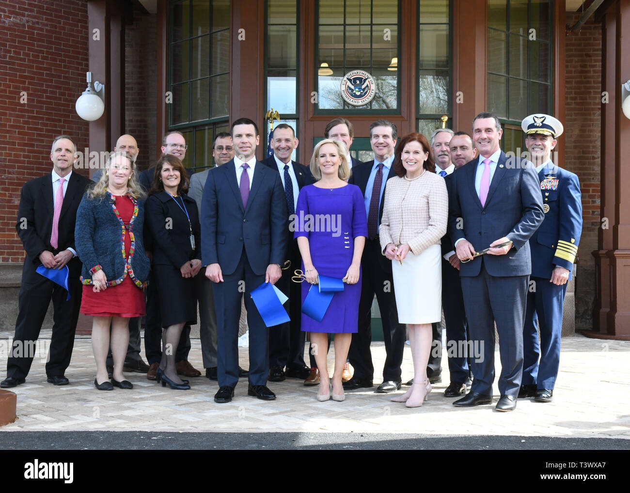 Outgoing U.S. Homeland Security Secretary Kirstjen Nielsen, center, and ...