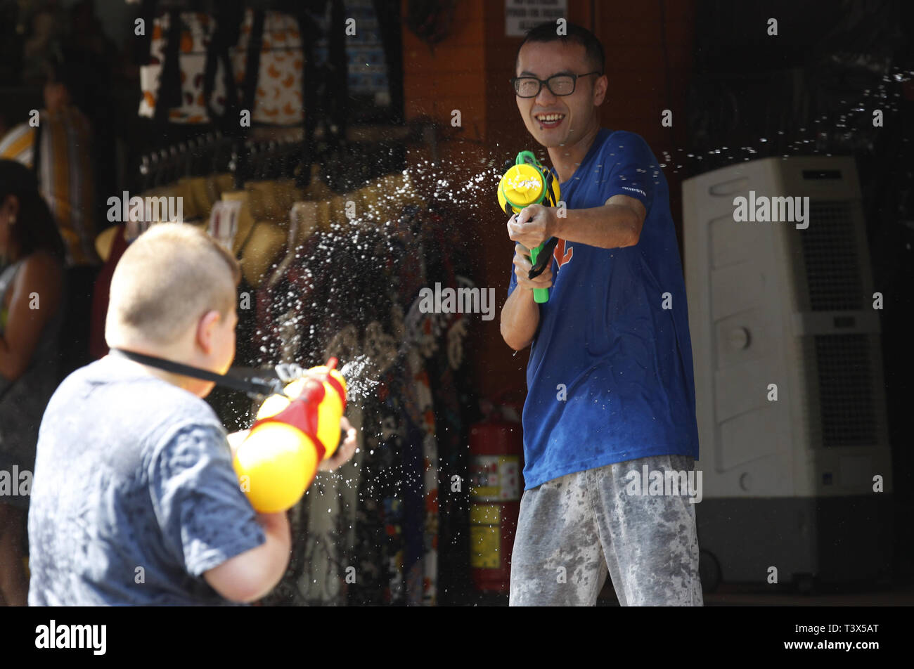 Bangkok, Thailand. 12th Apr, 2019. Tourists seen using water guns ...