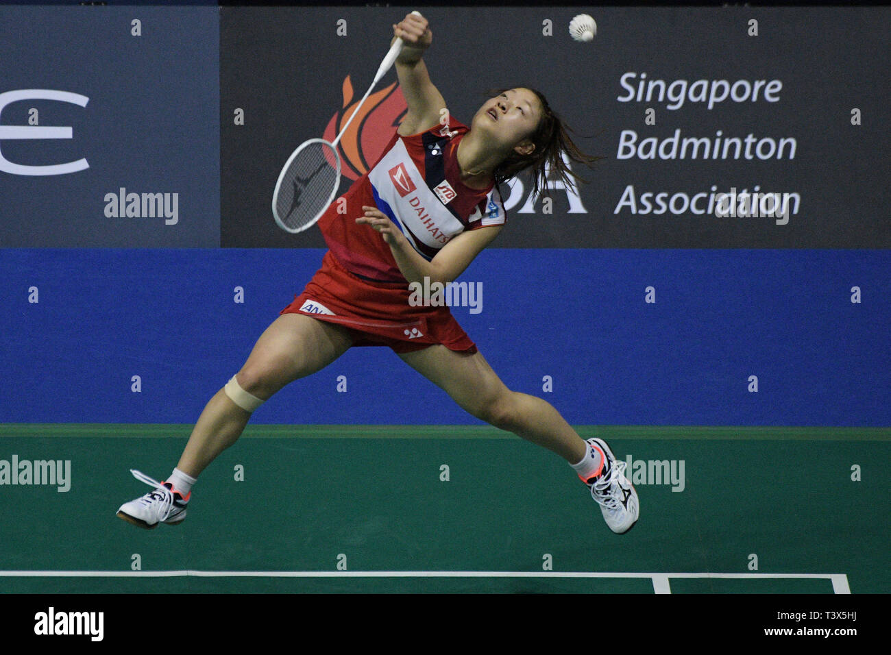 Singapore. 12th Apr, 2019. Nozomi Okuhara of Japan competes during the ...