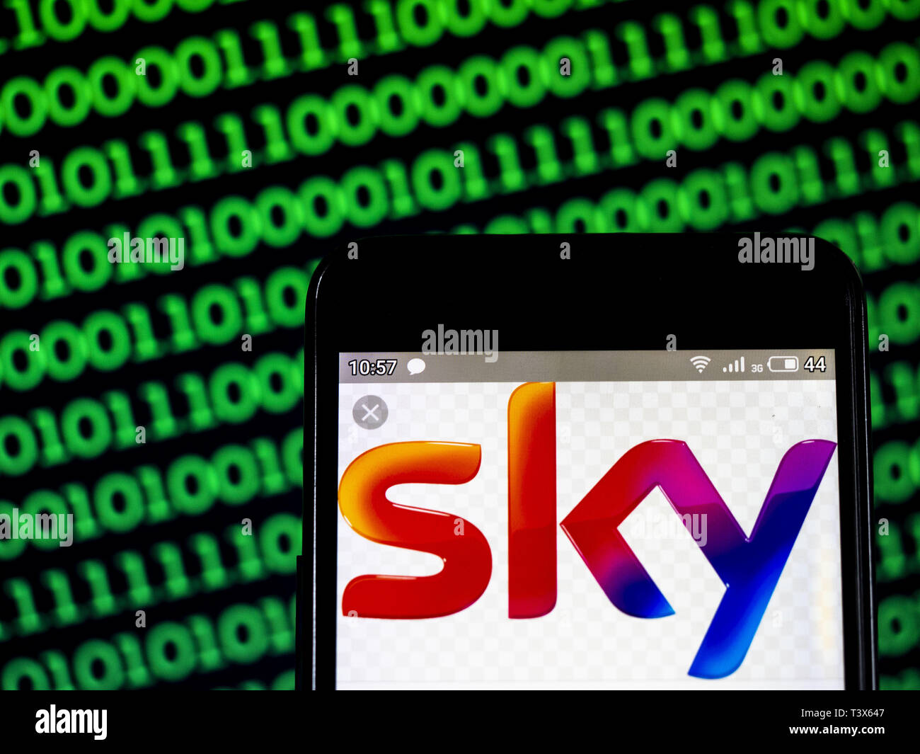 April 12, 2019 - Ukraine - In this photo illustration a British Sky ...