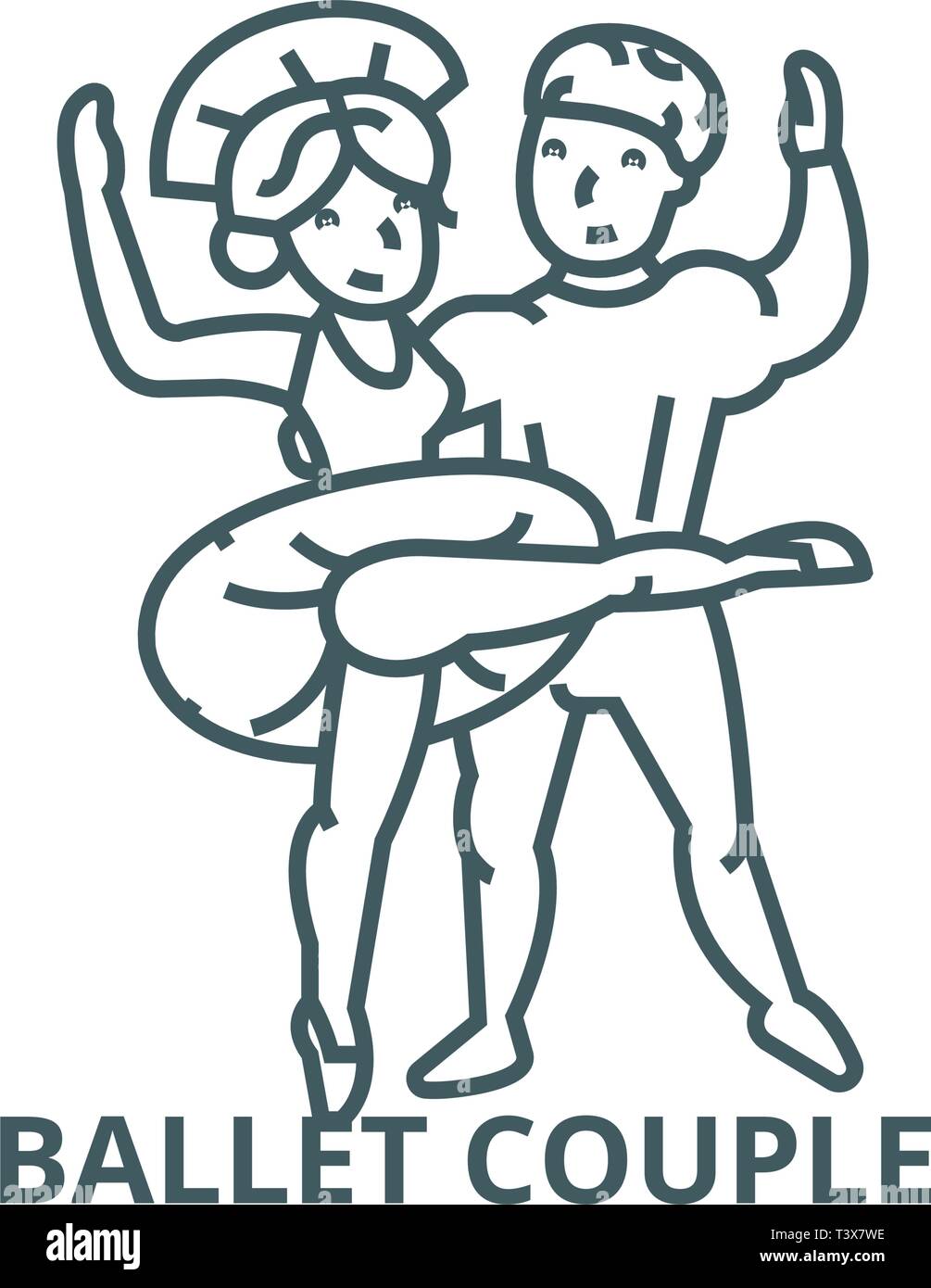Ballet couple, dancing man and woman line icon, vector. Ballet couple ...