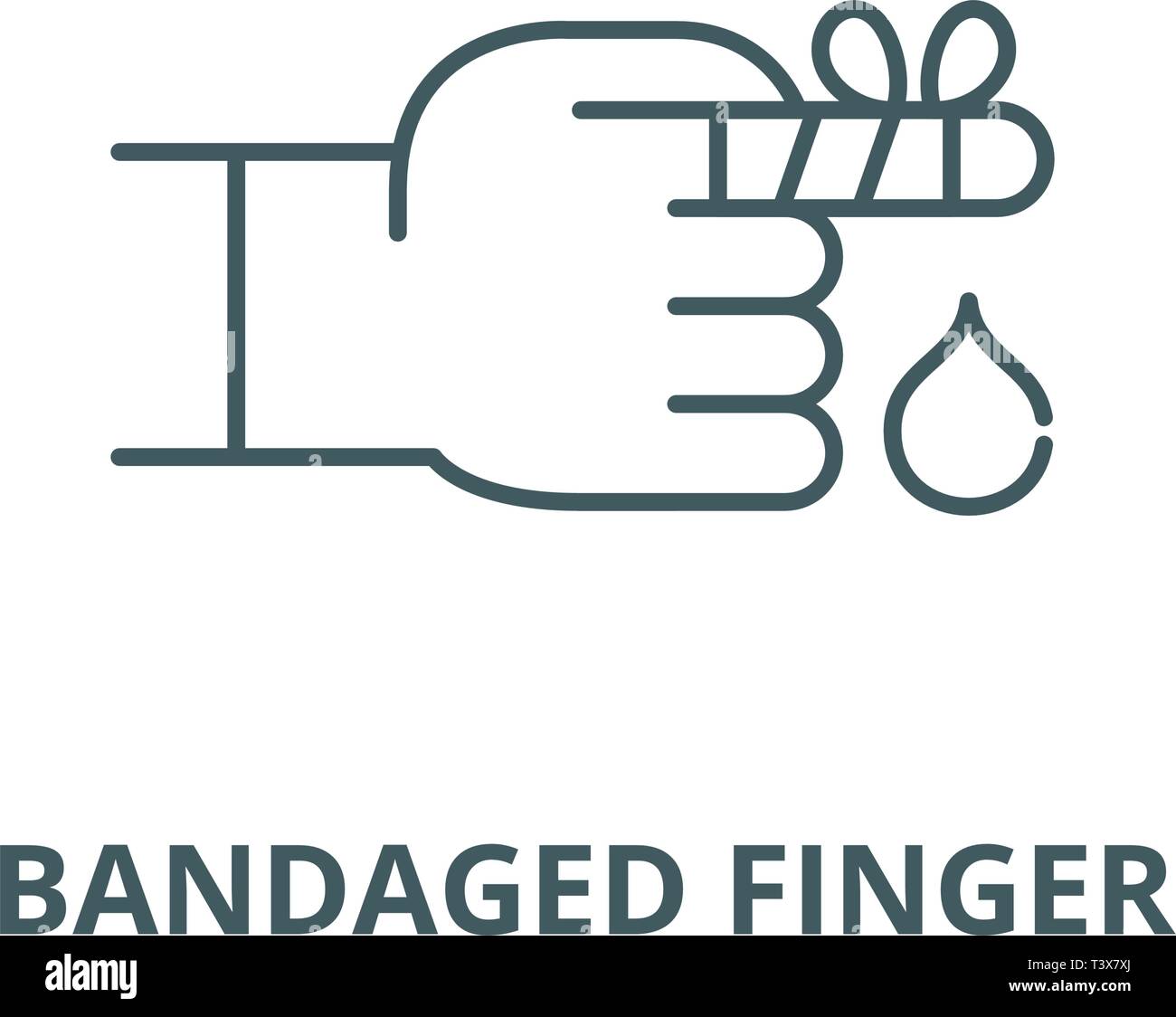 Bandaged finger line icon, vector. Bandaged finger outline sign ...