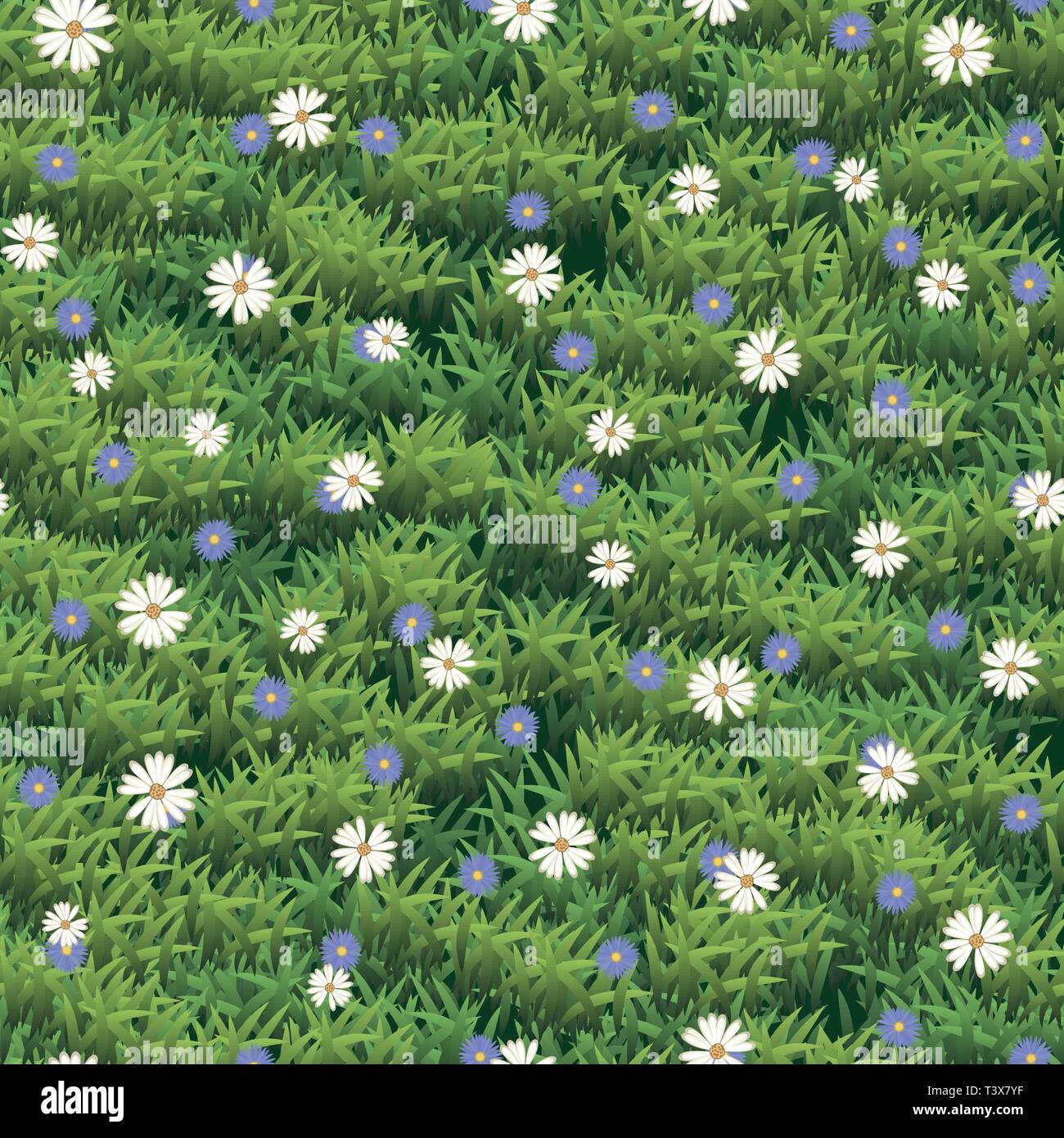 Seamless grass and flower vector texture. Green grass seamless pattern ...