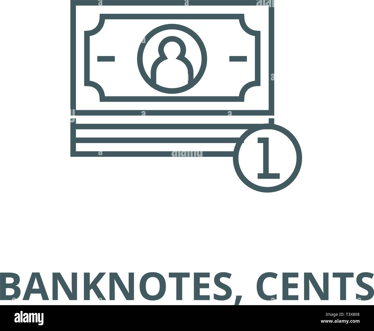 Banknotes, cents line icon, vector. Banknotes, cents outline sign ...