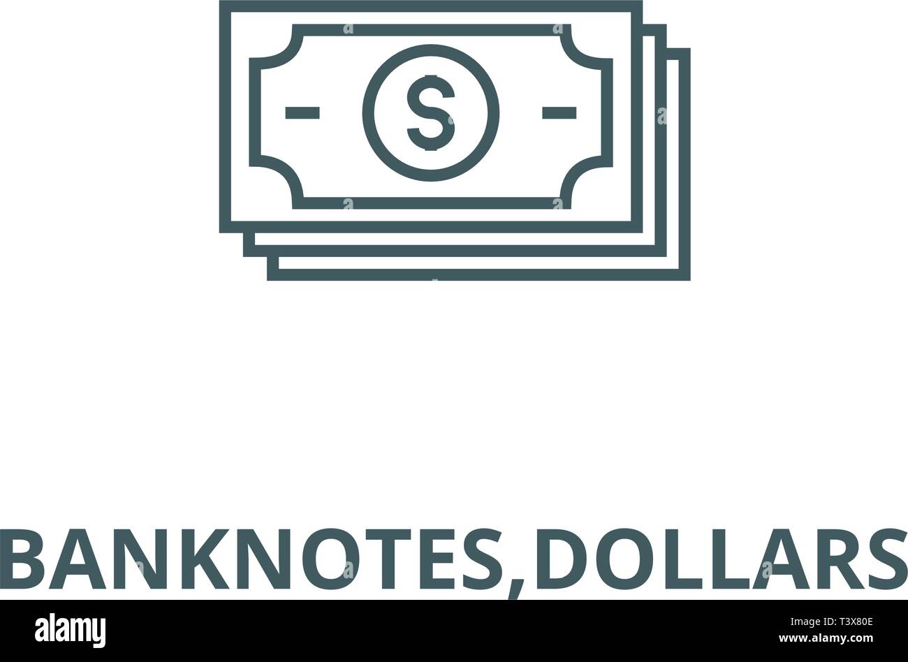 Banknotes,dollars line icon, vector. Banknotes,dollars outline sign ...