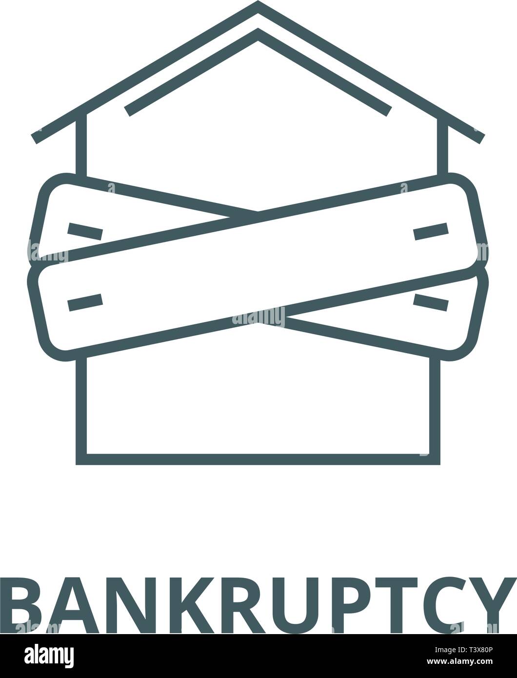 Bankruptcy,boarded up house line icon, vector. Bankruptcy,boarded up ...
