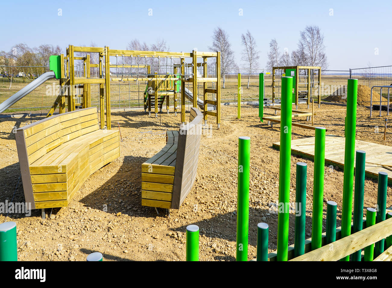 building a modern childrens playground in the city Stock Photo - Alamy
