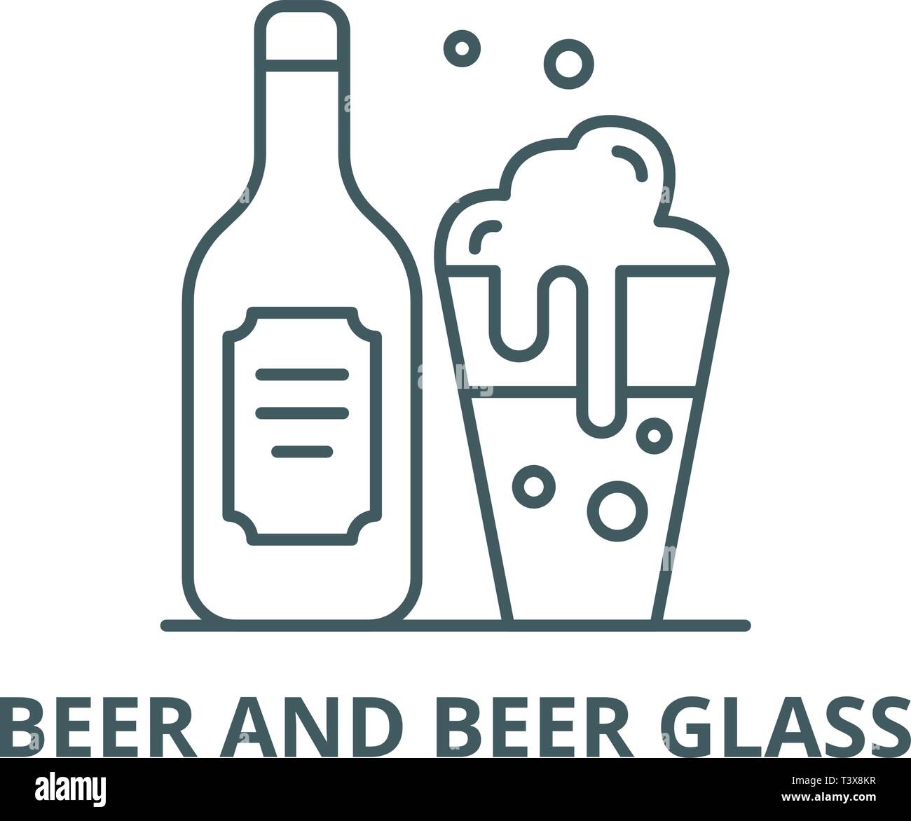 Beer and beer glass line icon, vector. Beer and beer glass outline sign ...