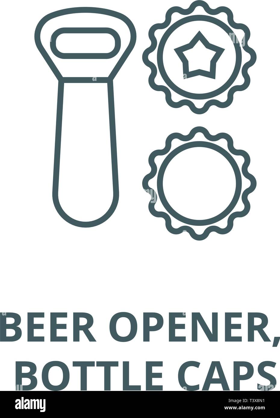 Beer opener, bottle caps line icon, vector. Beer opener, bottle caps ...