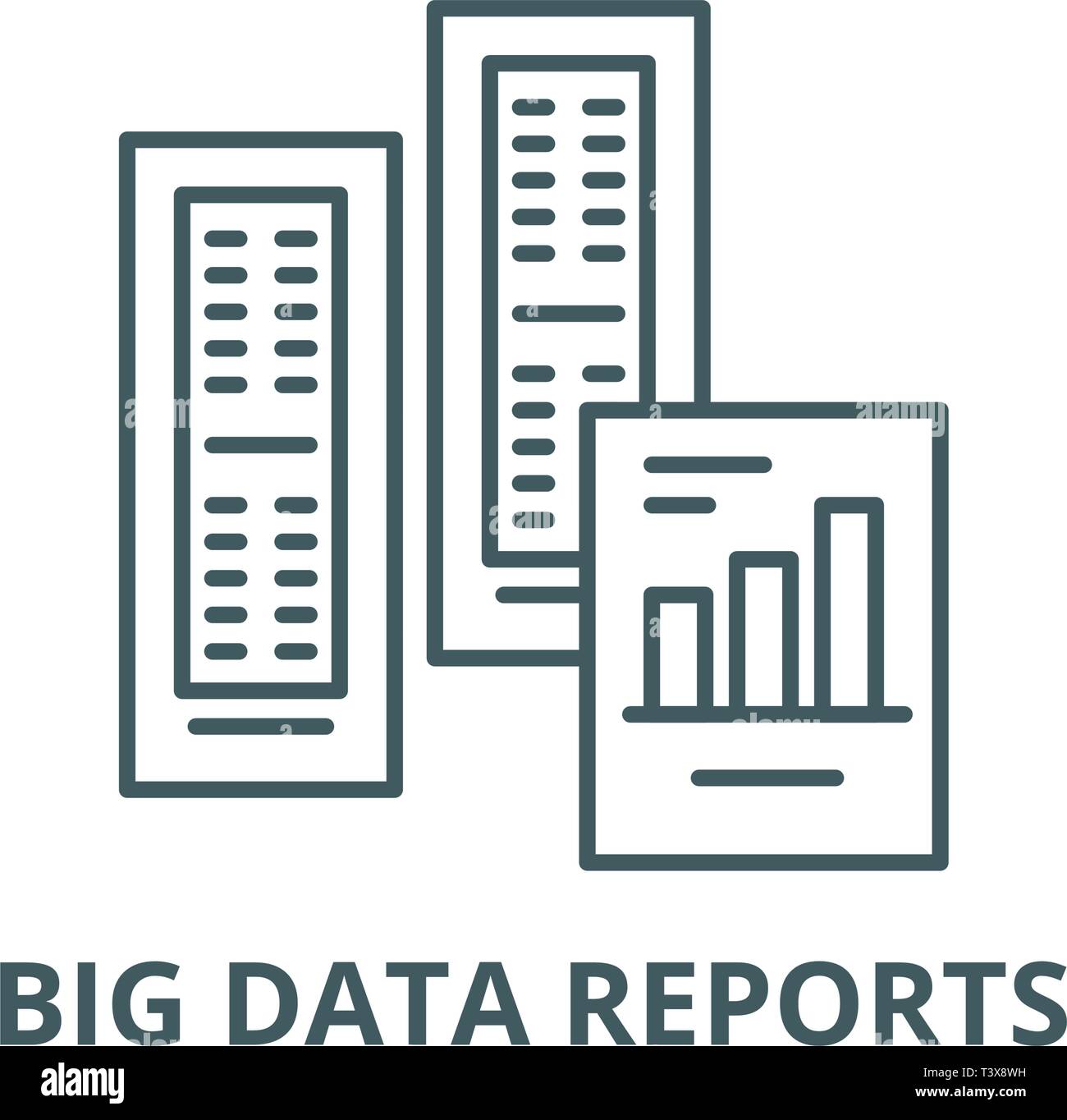 Big data reports line icon, vector. Big data reports outline sign ...