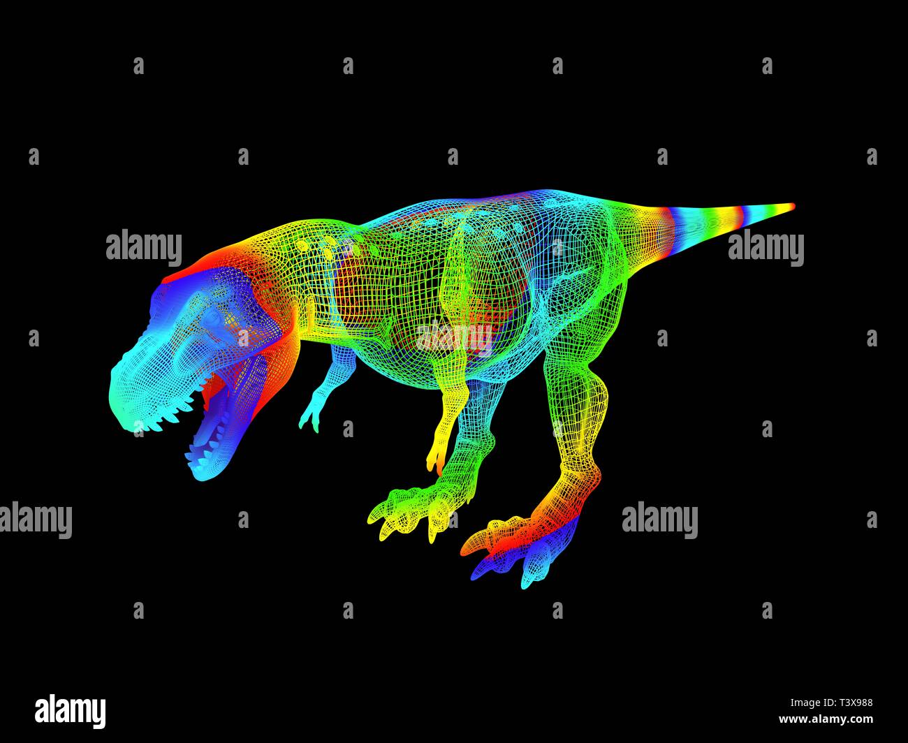 3d rendering of a colorful dino isolated on black background Stock ...