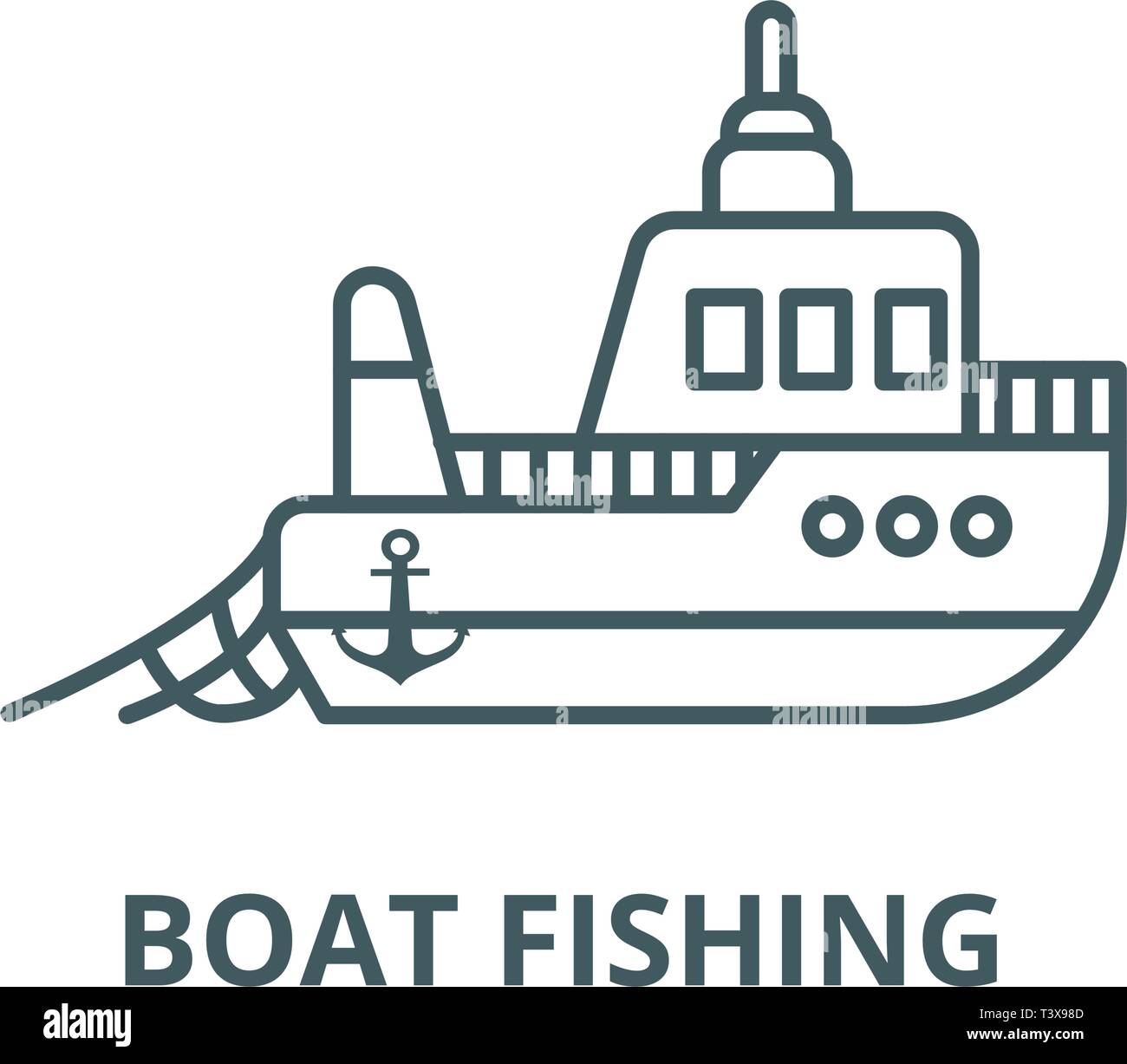 Boat fishing line icon, vector. Boat fishing outline sign, concept ...