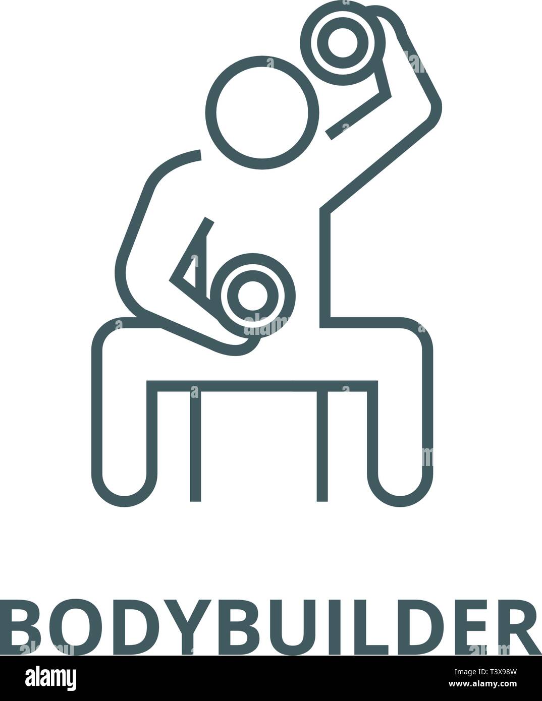 Bodybuilder holding dumbell line icon, vector. Bodybuilder holding ...