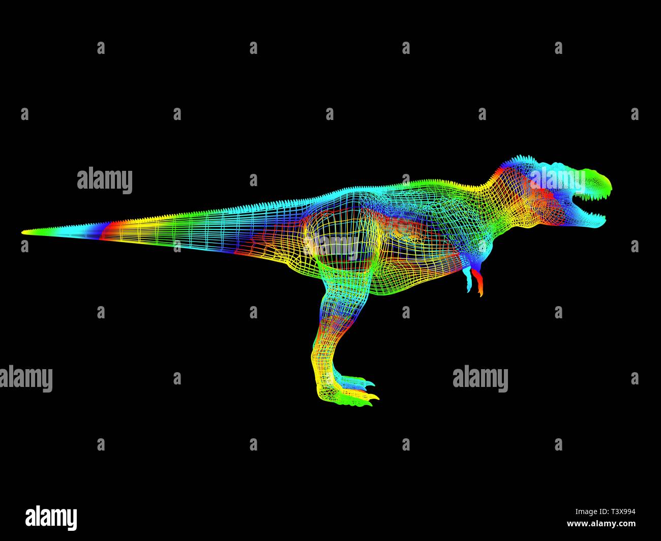 3d rendering of a colorful dino isolated on black background Stock ...