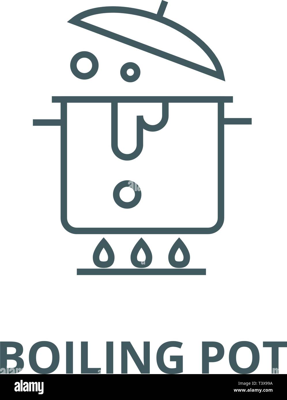 Boiling pot line icon, vector. Boiling pot outline sign, concept symbol ...