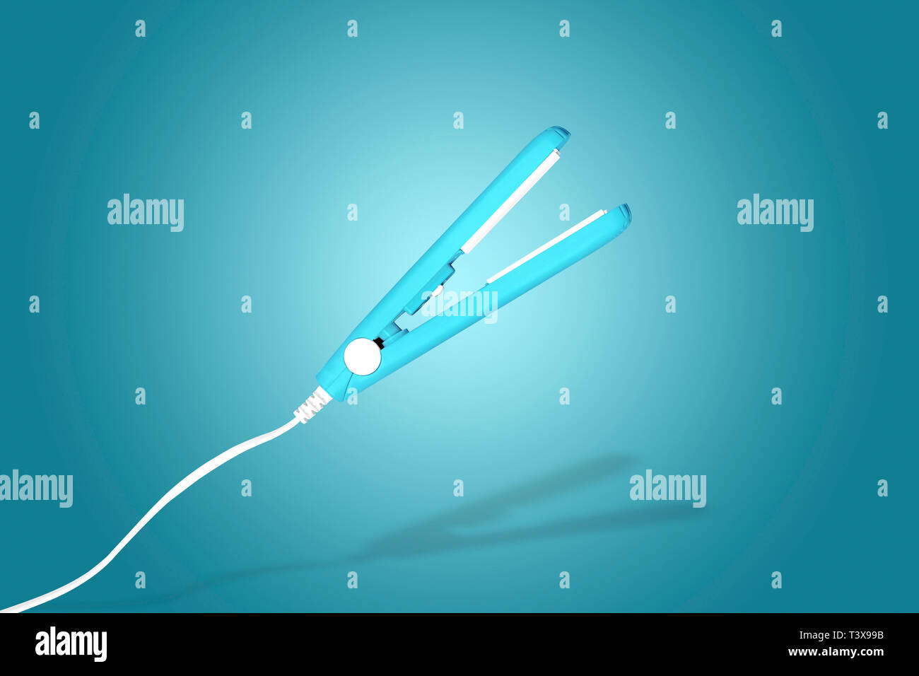 levitating hair curling iron over blue background Stock Photo - Alamy