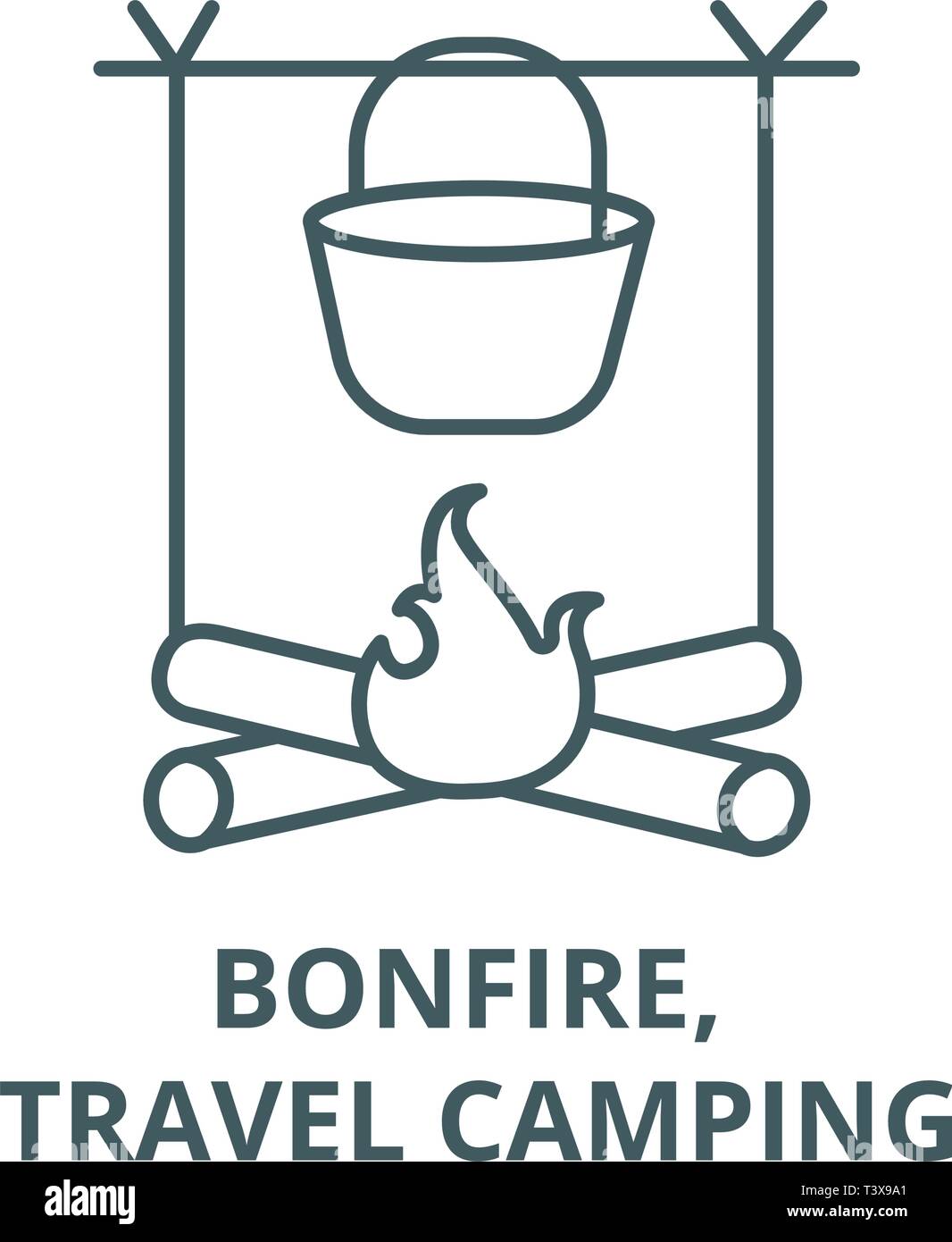 Bonfire, travel camping line icon, vector. Bonfire, travel camping ...