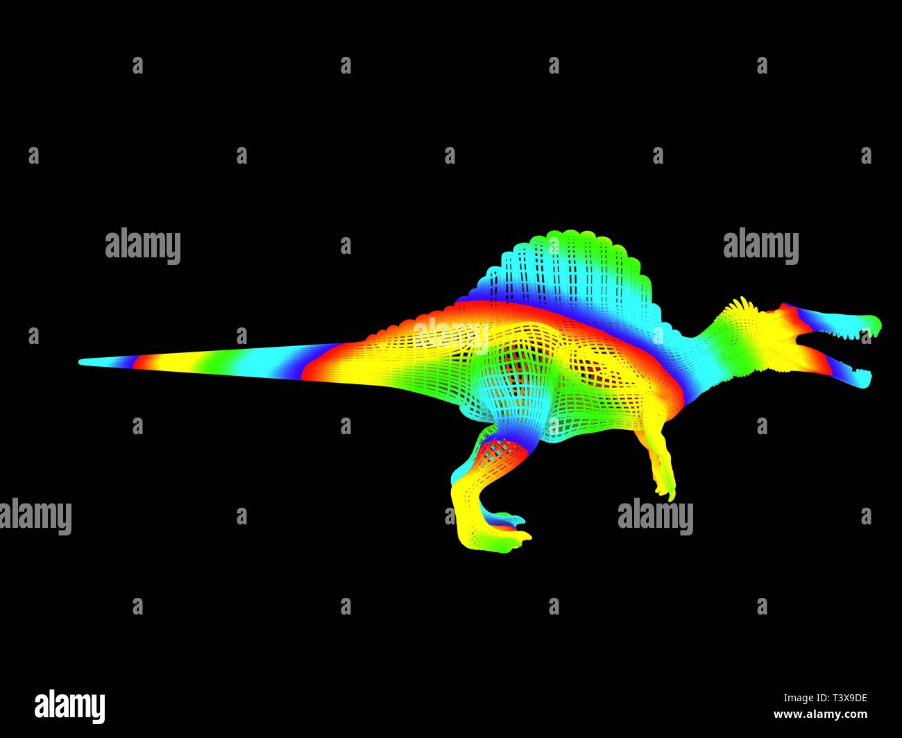 3d rendering of a colorful dino isolated on black background Stock ...