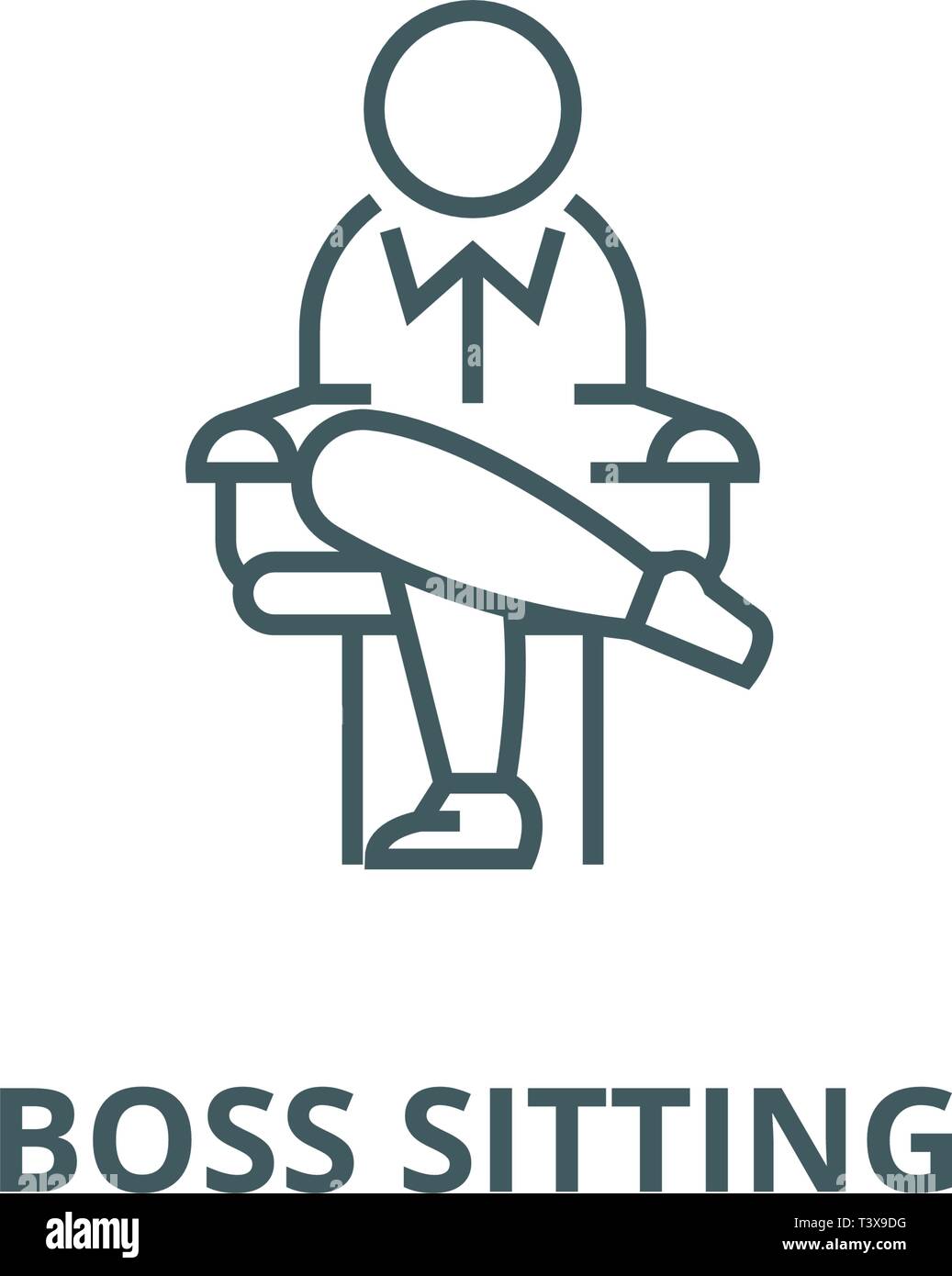 Boss sitting on chair line icon, vector. Boss sitting on chair outline ...