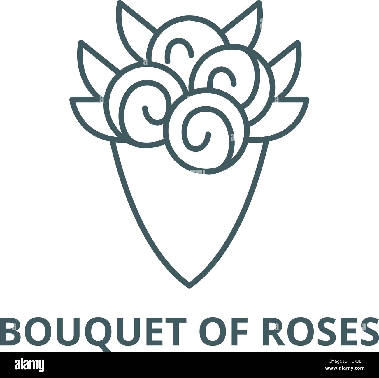 Bouquet of roses line icon, vector. Bouquet of roses outline sign ...