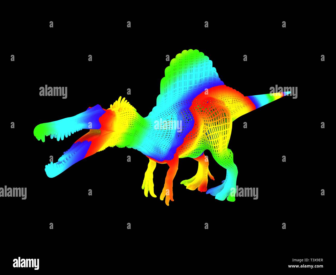 3d rendering of a colorful dino isolated on black background Stock ...