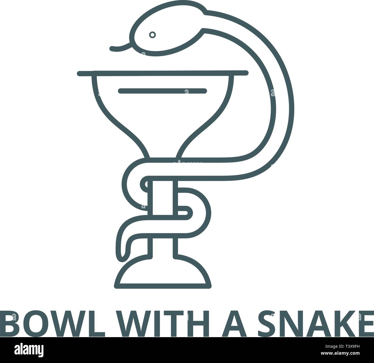 Bowl with a snake line icon, vector. Bowl with a snake outline sign ...