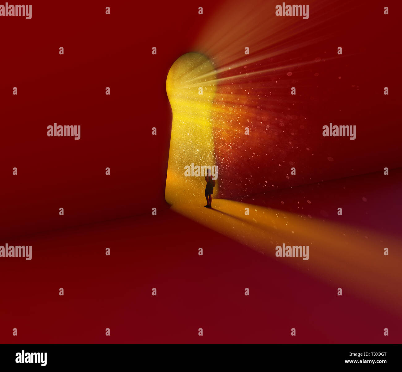 Keyhole, girl looking through. Entrance, portal in the shape of a ...