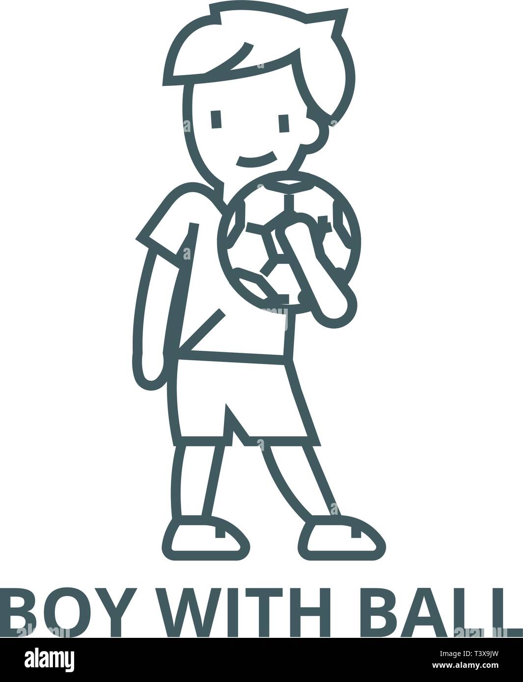 Boy with ball line icon, vector. Boy with ball outline sign, concept ...