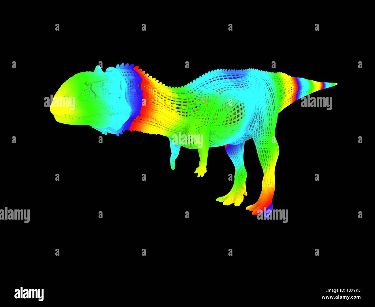 3d rendering of a colorful dino isolated on black background Stock ...