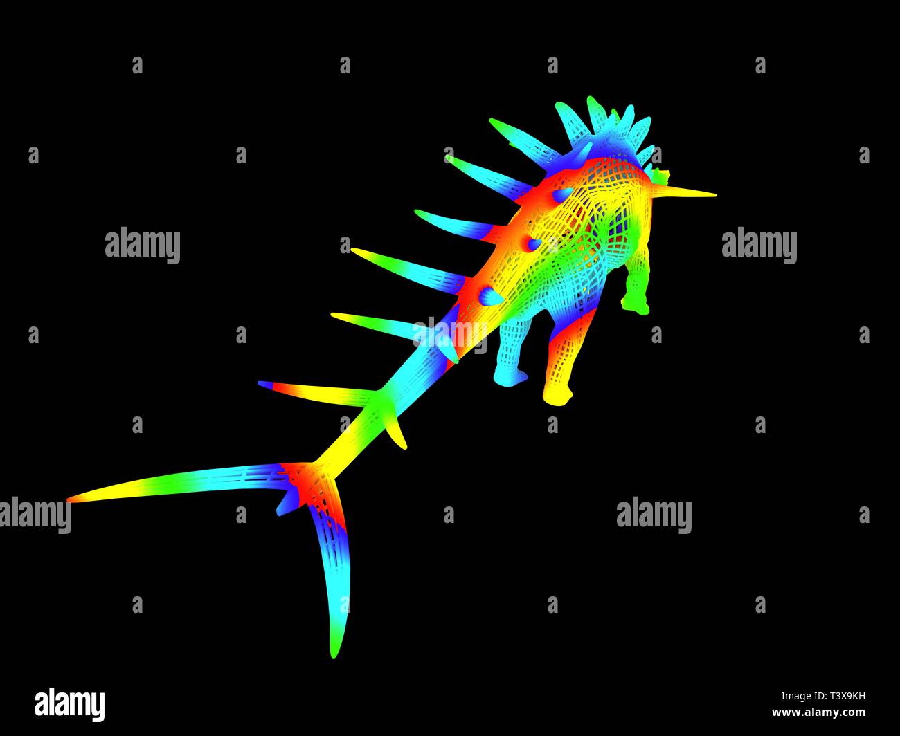 3d rendering of a colorful dino isolated on black background Stock ...