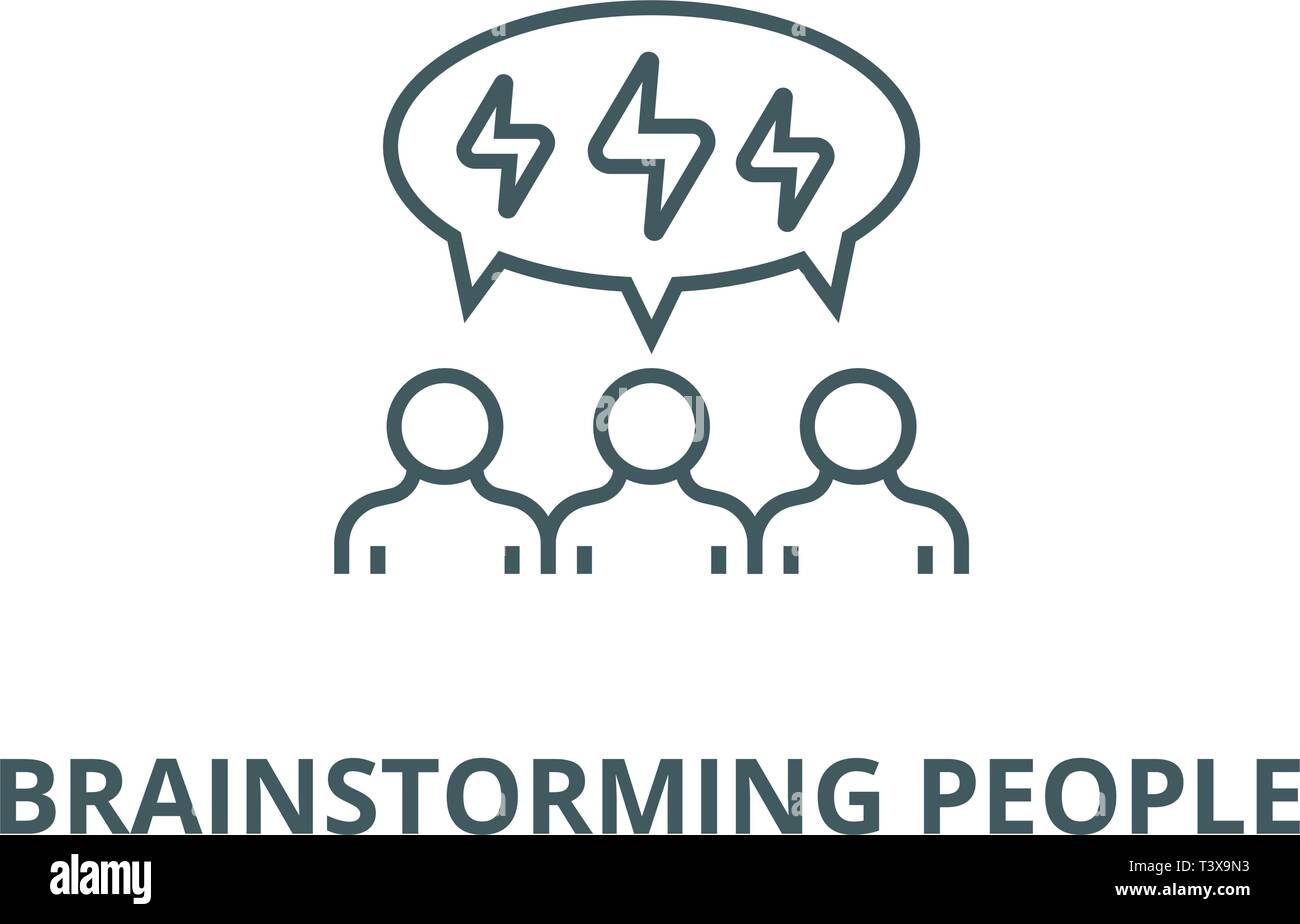 Brainstorming people line icon, vector. Brainstorming people outline ...