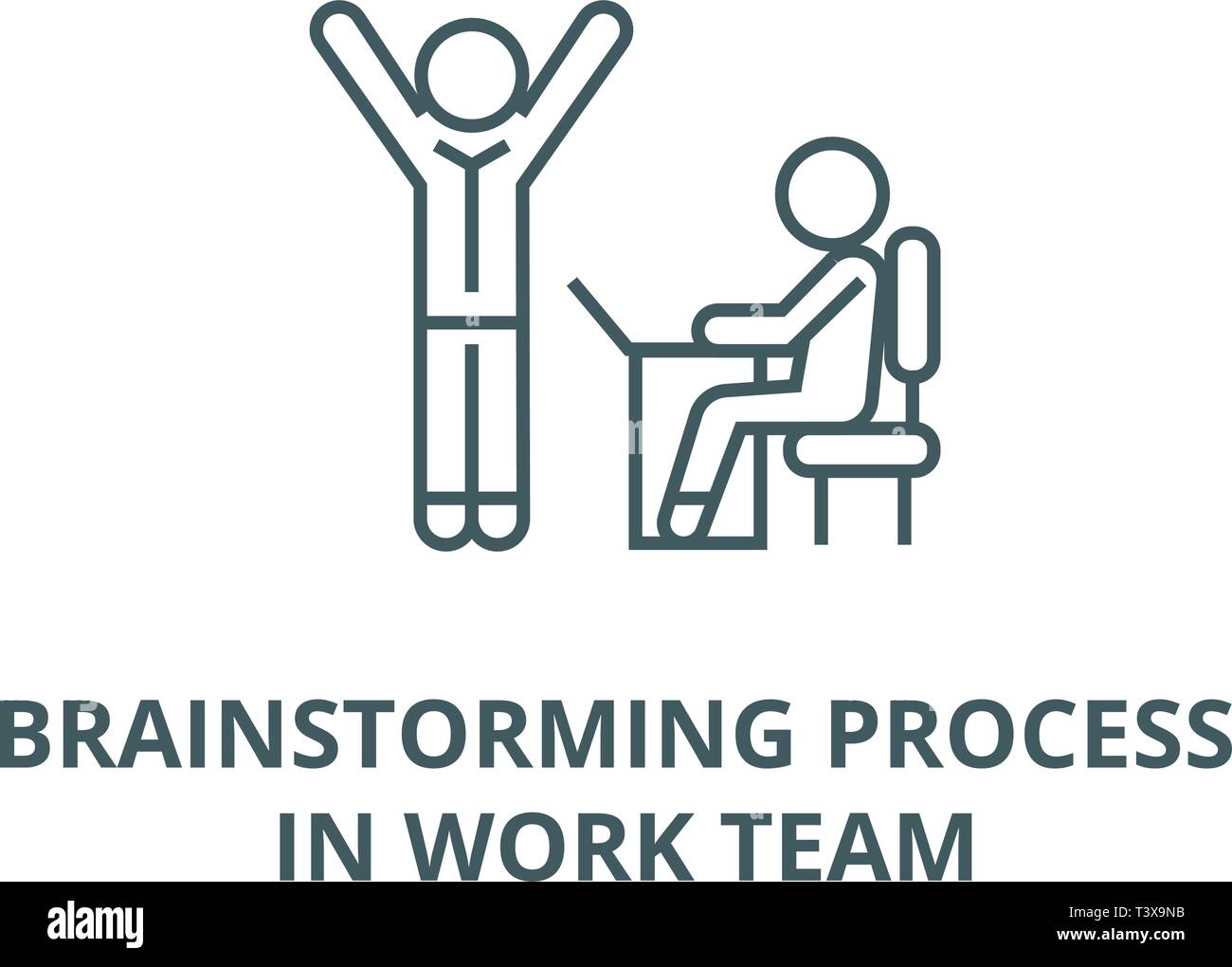 Brainstorming process in work team line icon, vector. Brainstorming ...
