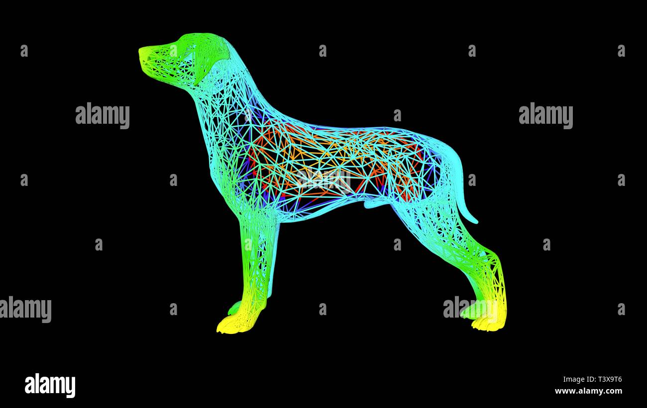 3d rendering of an artistic object made with colorful rope lines ...