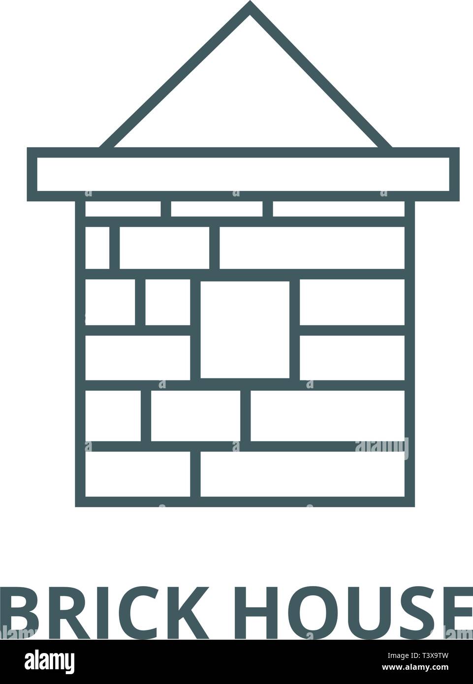 Brick house line icon, vector. Brick house outline sign, concept symbol ...