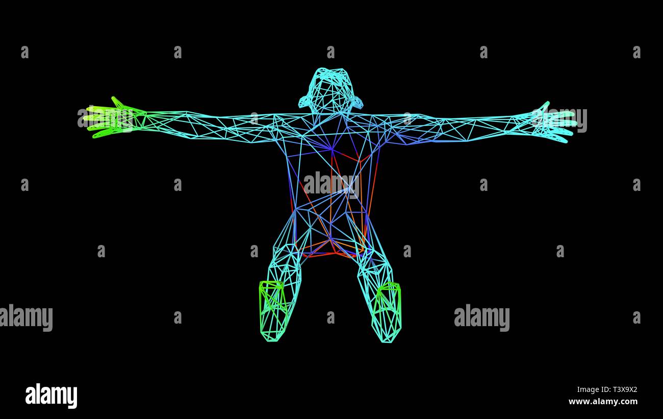 3d rendering of an artistic object made with colorful rope lines ...