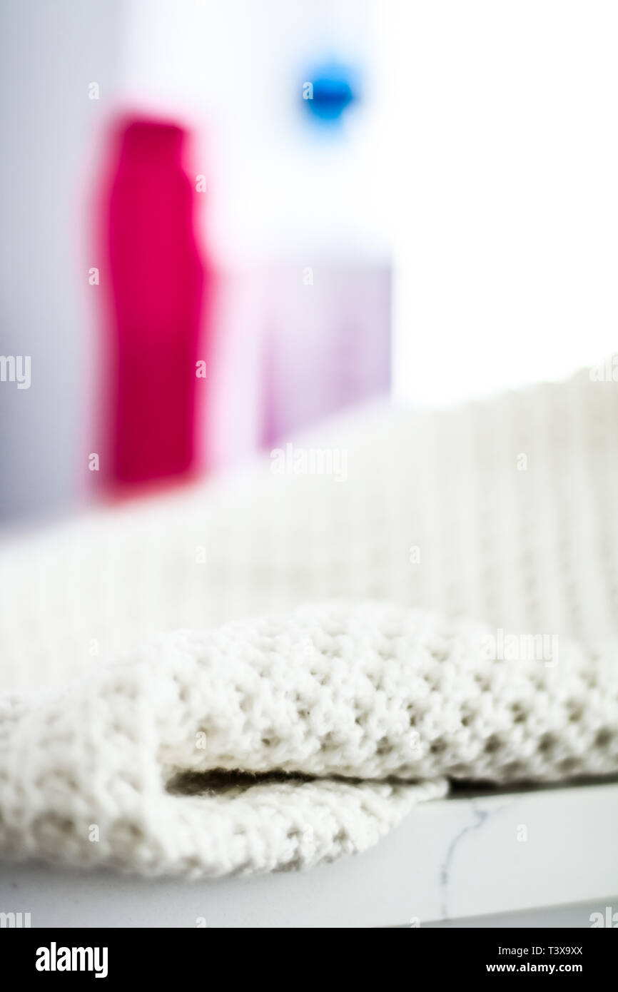 Housekeeping, fabric textures and handmade knitwear concept - Warm ...