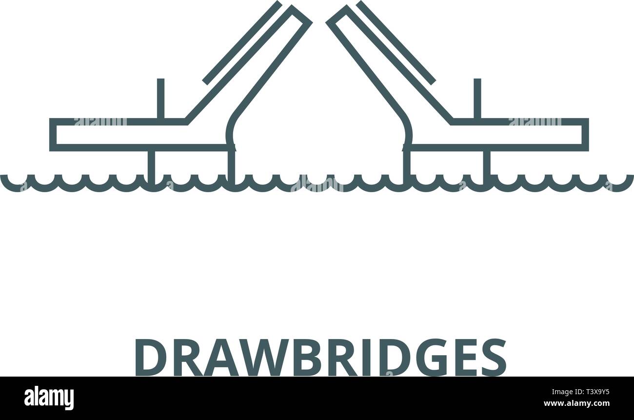 Bridges,drawbridges line icon, vector. Bridges,drawbridges outline sign ...
