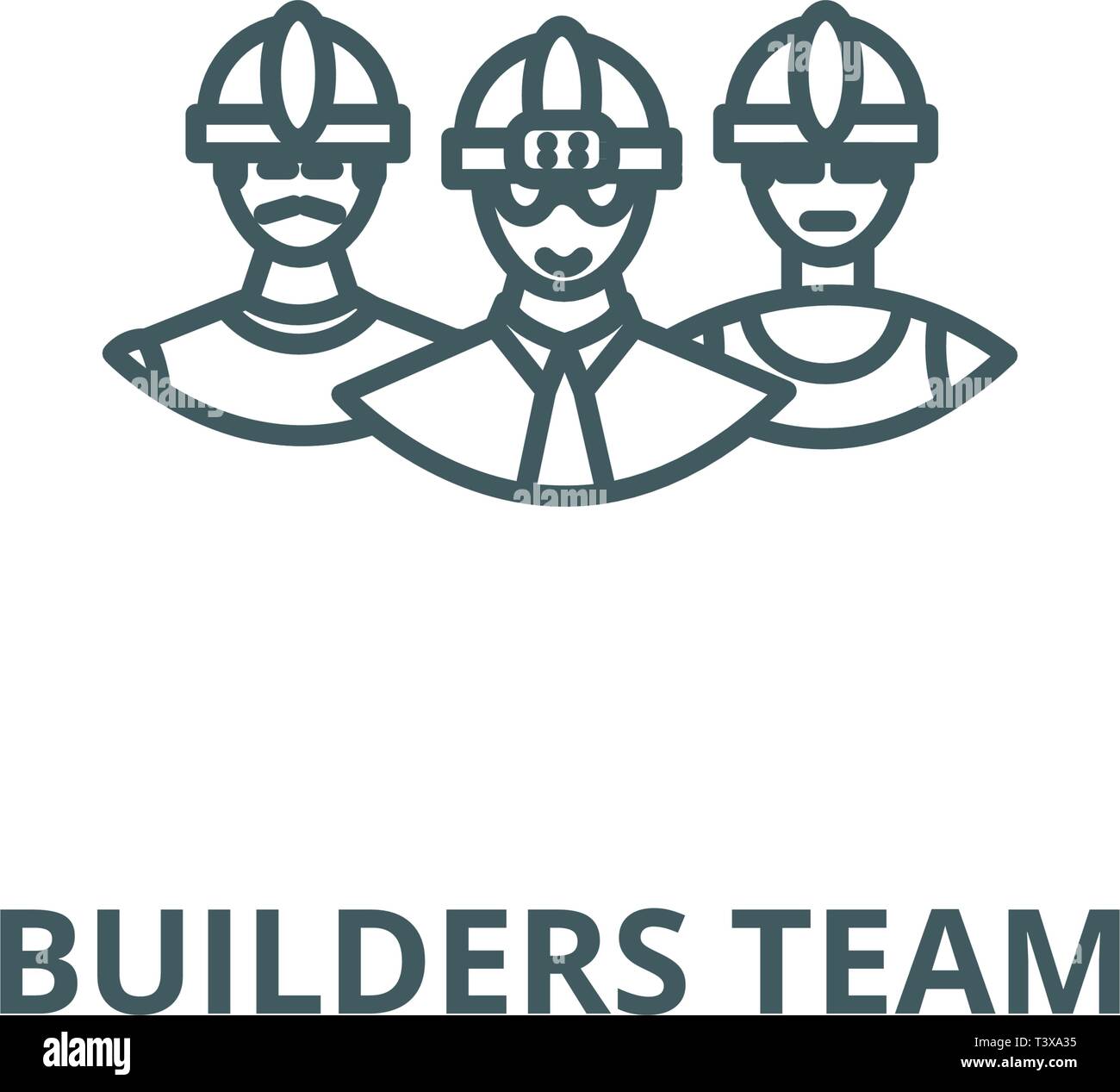 Builders team line icon, vector. Builders team outline sign, concept ...