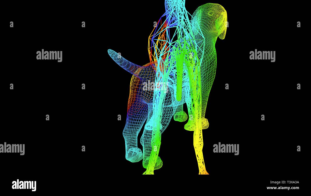 3d rendering of an artistic object made with colorful rope lines ...