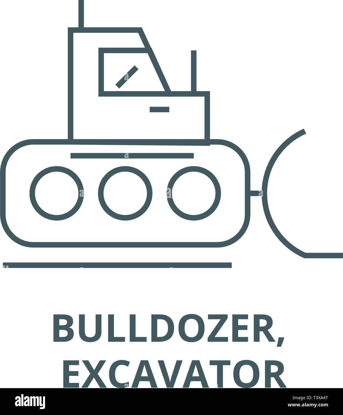 Bulldozer, excavator line icon, vector. Bulldozer, excavator outline ...