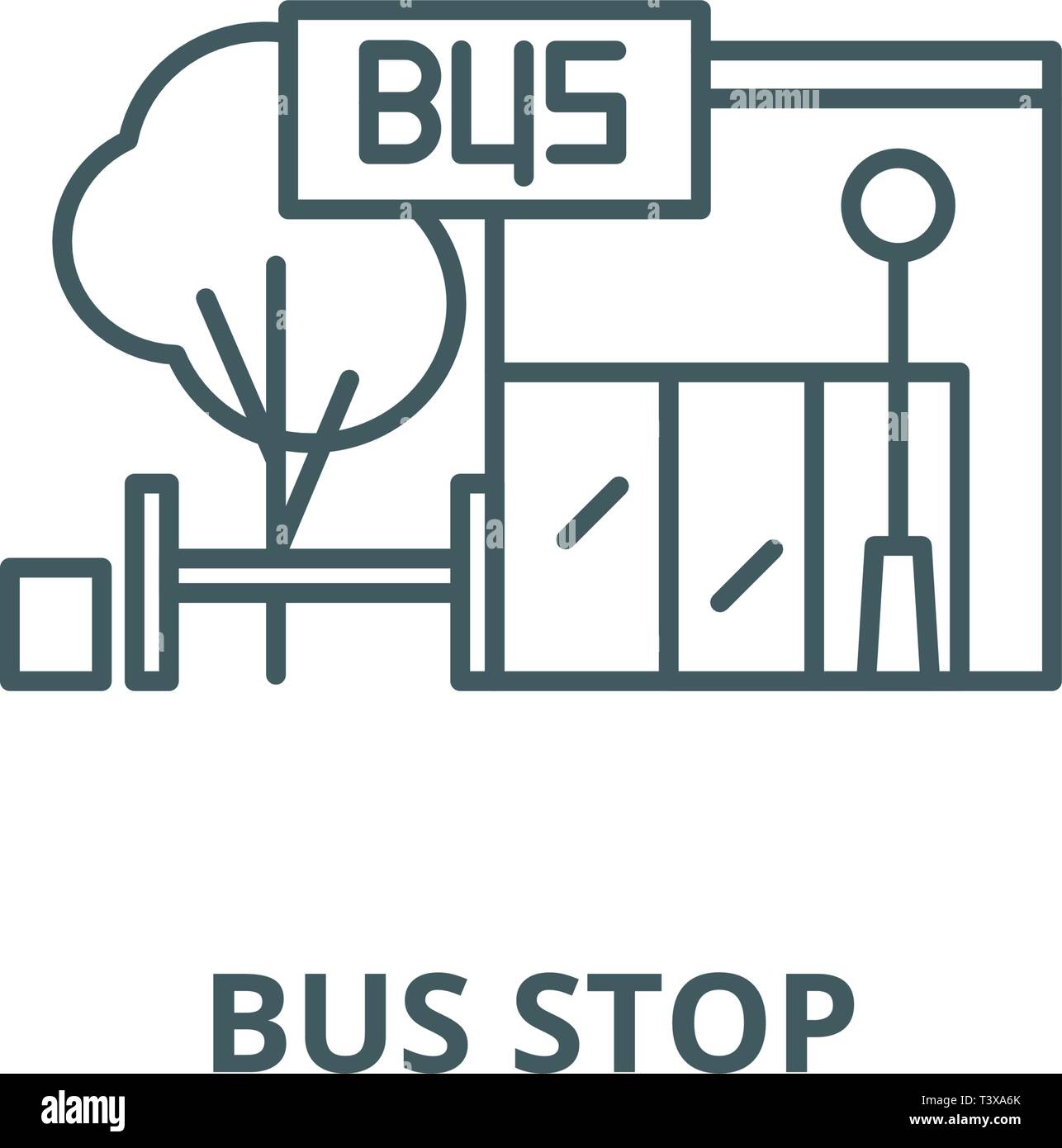 Bus stop line icon, vector. Bus stop outline sign, concept symbol, flat ...