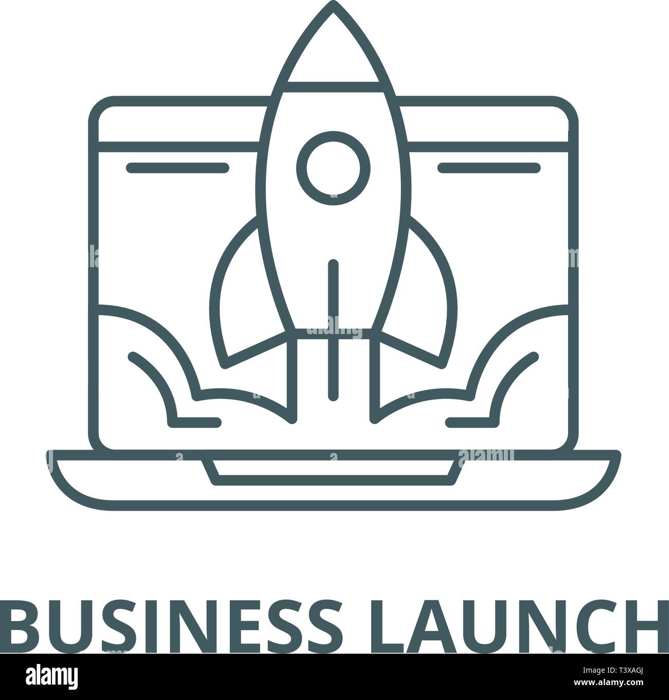 Business launch line icon, vector. Business launch outline sign ...