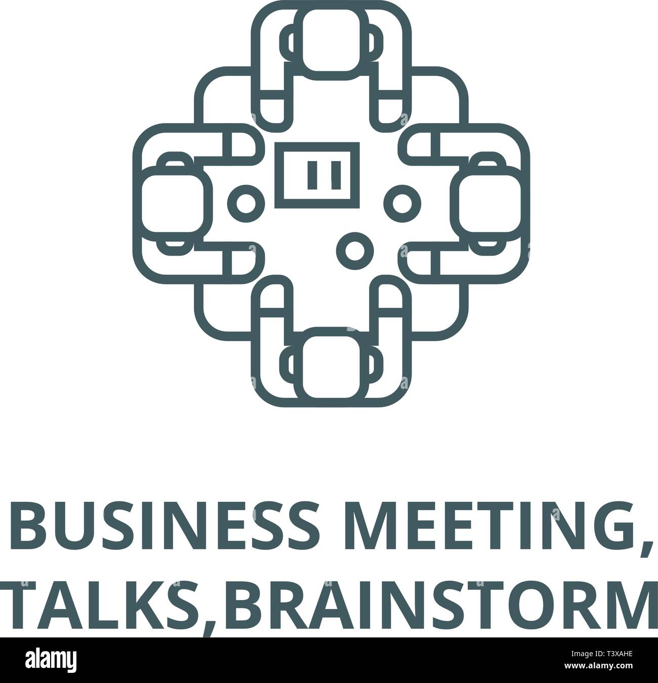 Business meeting,talks,brainstorm line icon, vector. Business meeting ...
