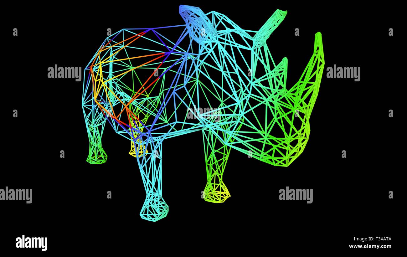 3d rendering of an artistic object made with colorful rope lines ...